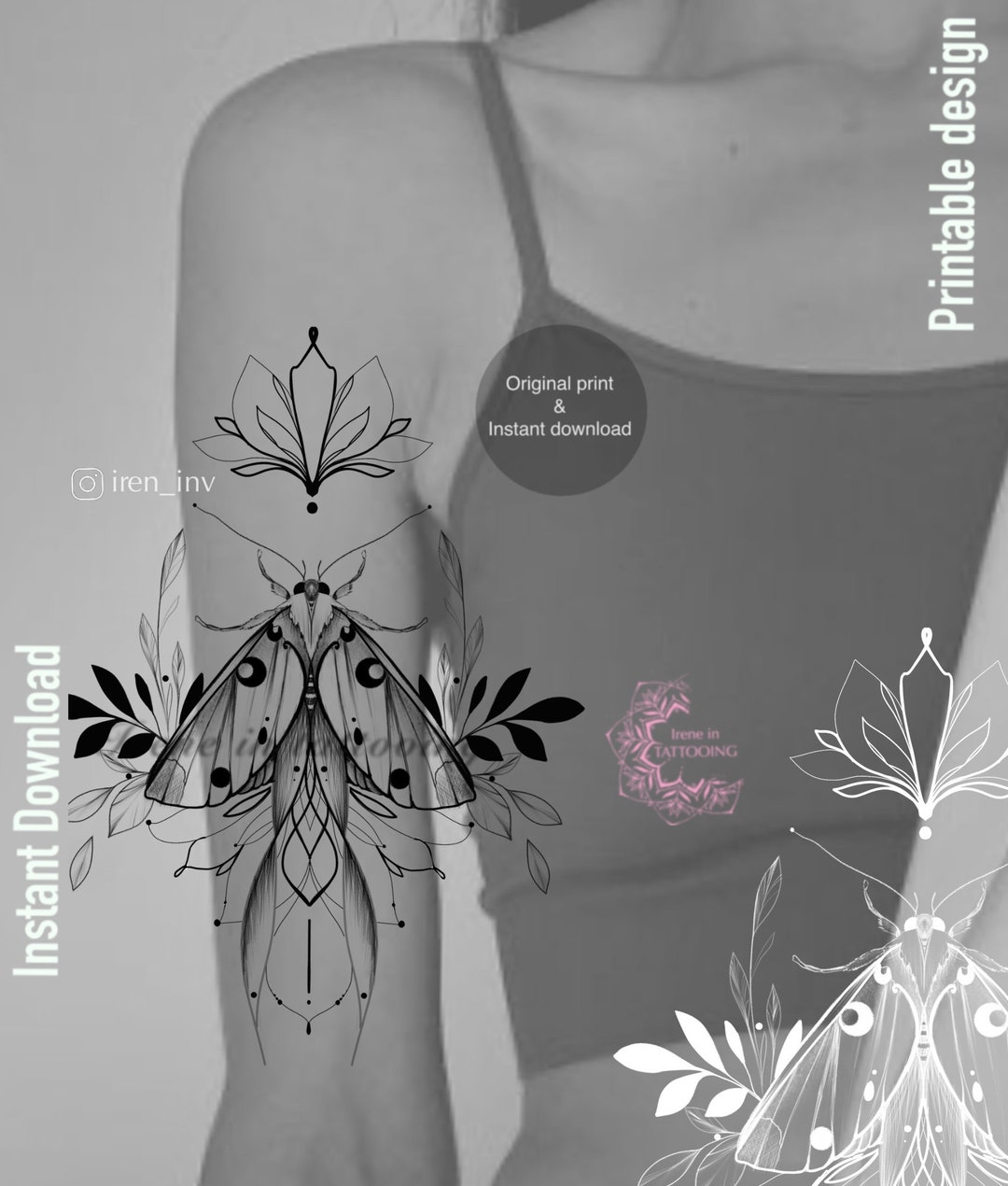 Butterfly Tattoo Design | Instant Download | Original Art | Printable ...