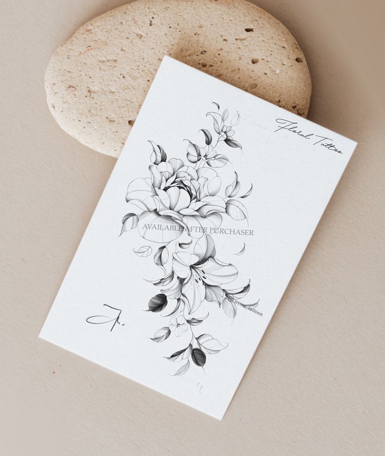 Peony and Lily Tattoo Design | Floral Stencil (digital Download) - Etsy