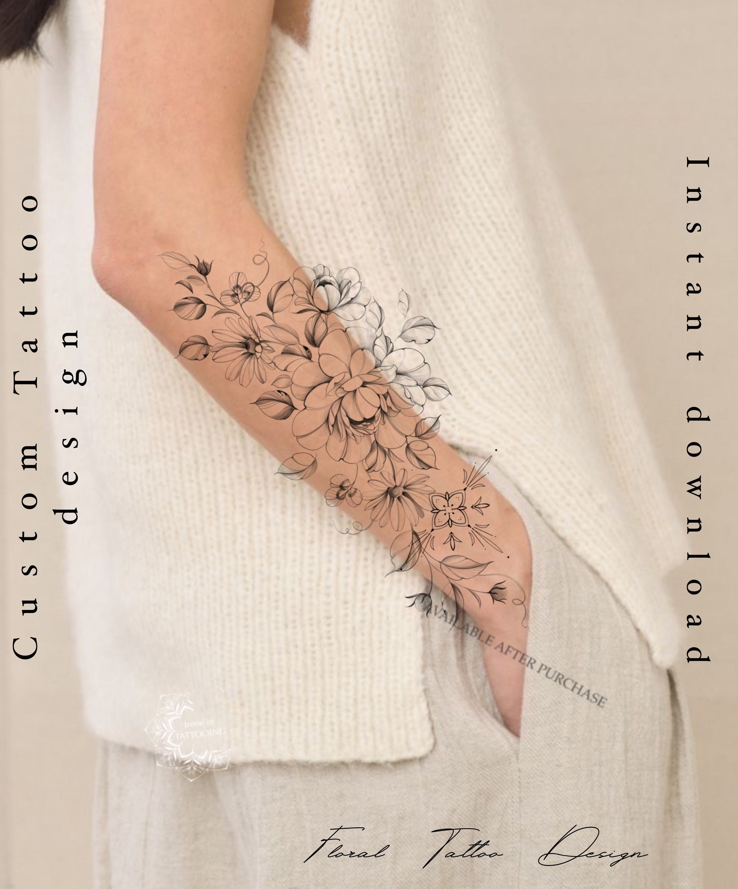 Tattoo Design Daisy Peony Flowers Instant Download - Etsy