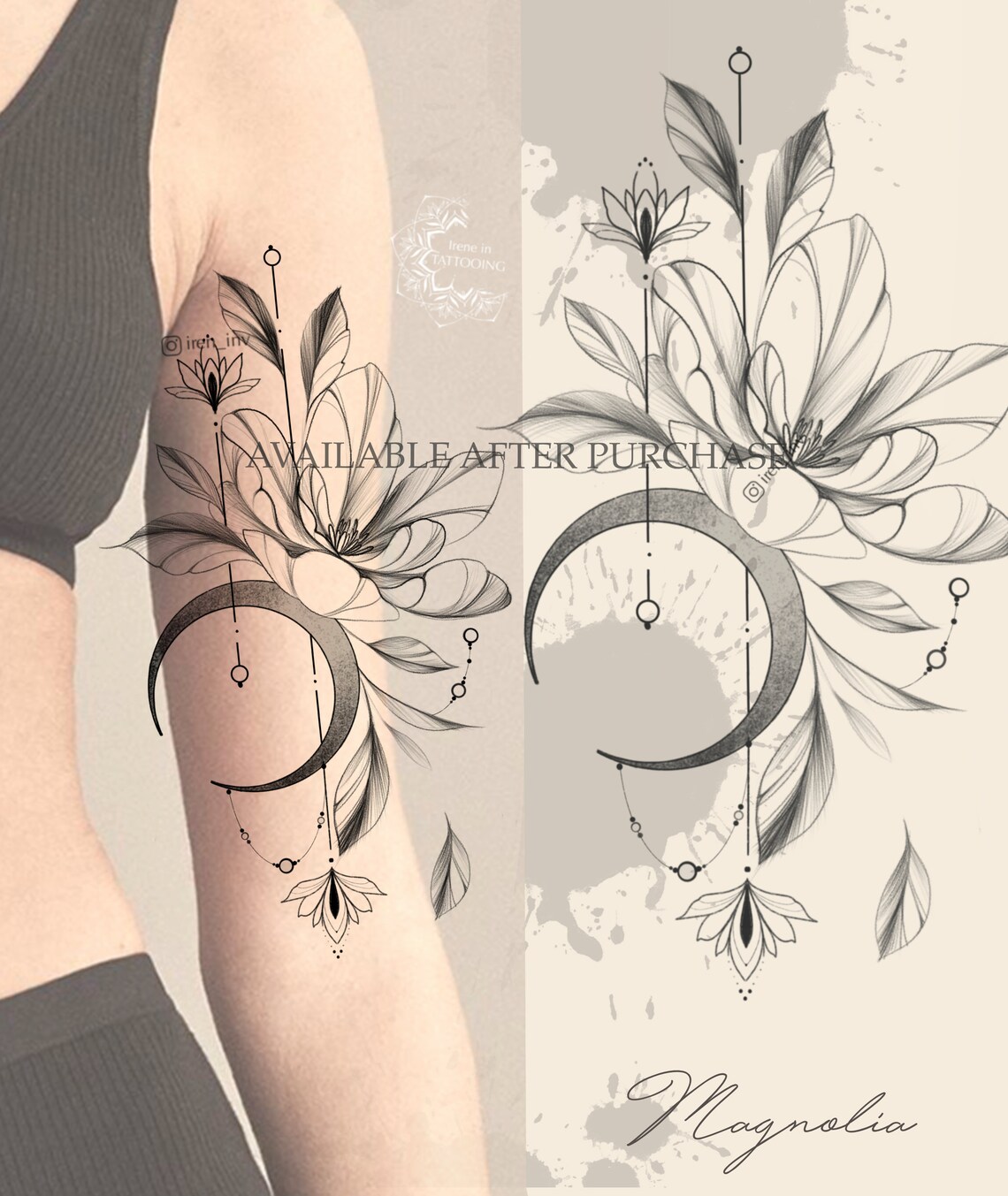 Magnolia Tattoo Design Instant Download Printable Stencil - Etsy