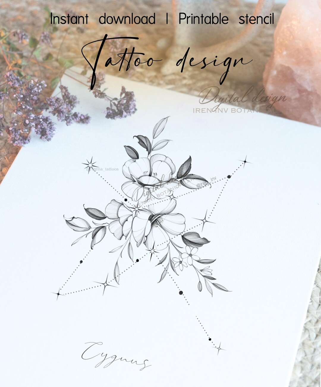 Cygnus CONSTTELATION Tattoo Design Fineline Delicate Floral Tattoo - Etsy