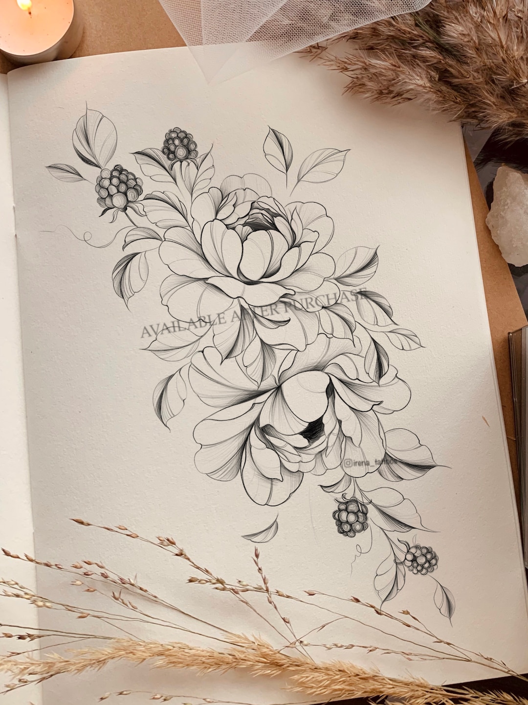 Raspberries Tattoo Design | Instant Download | Printable Stencil ...