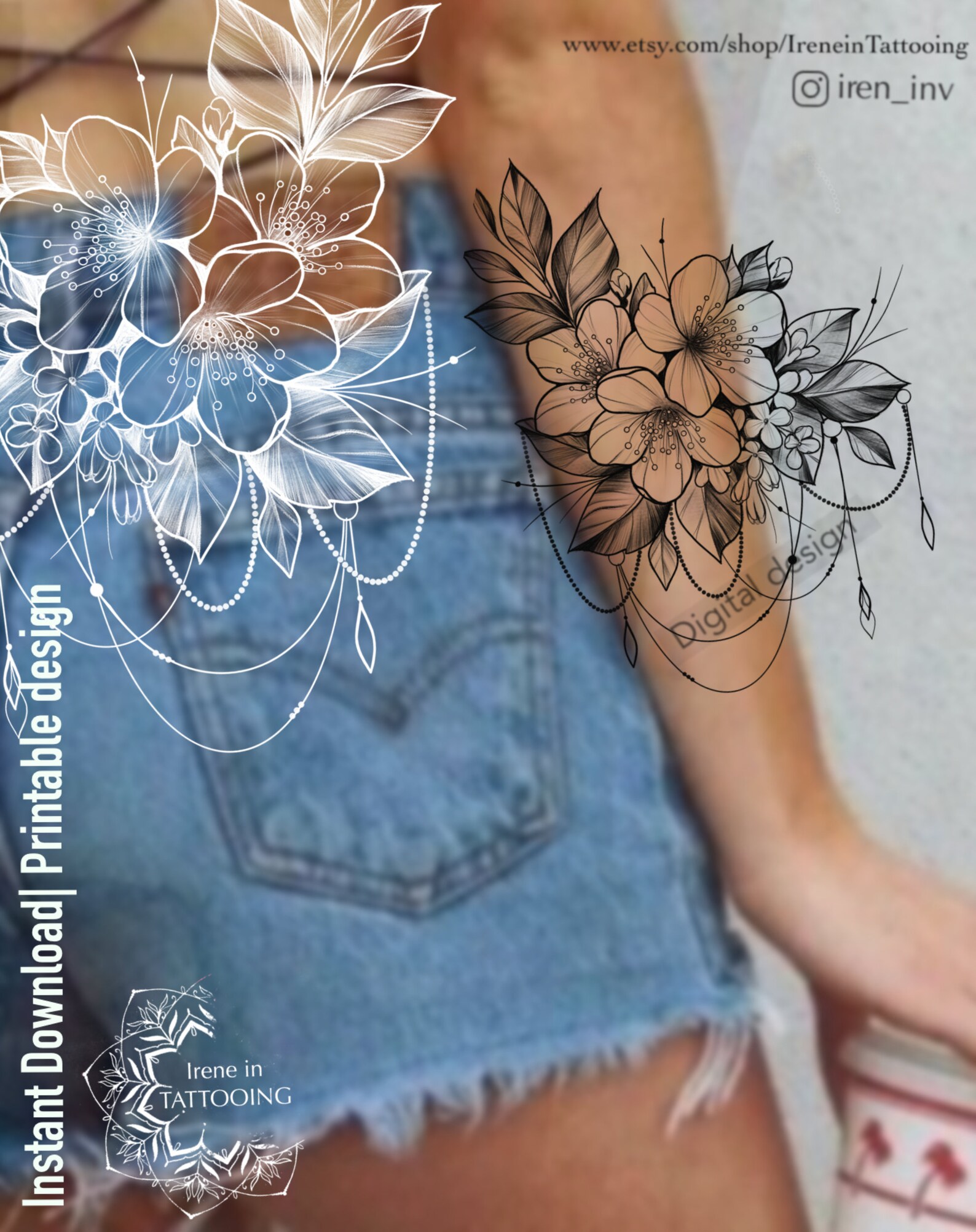 Tattoo Design Spring Flowers Digital Download Instant - Etsy