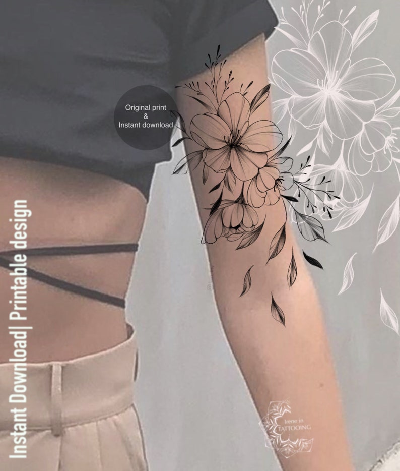 Spring Flowers Tattoo Design Instant Download Printable - Etsy