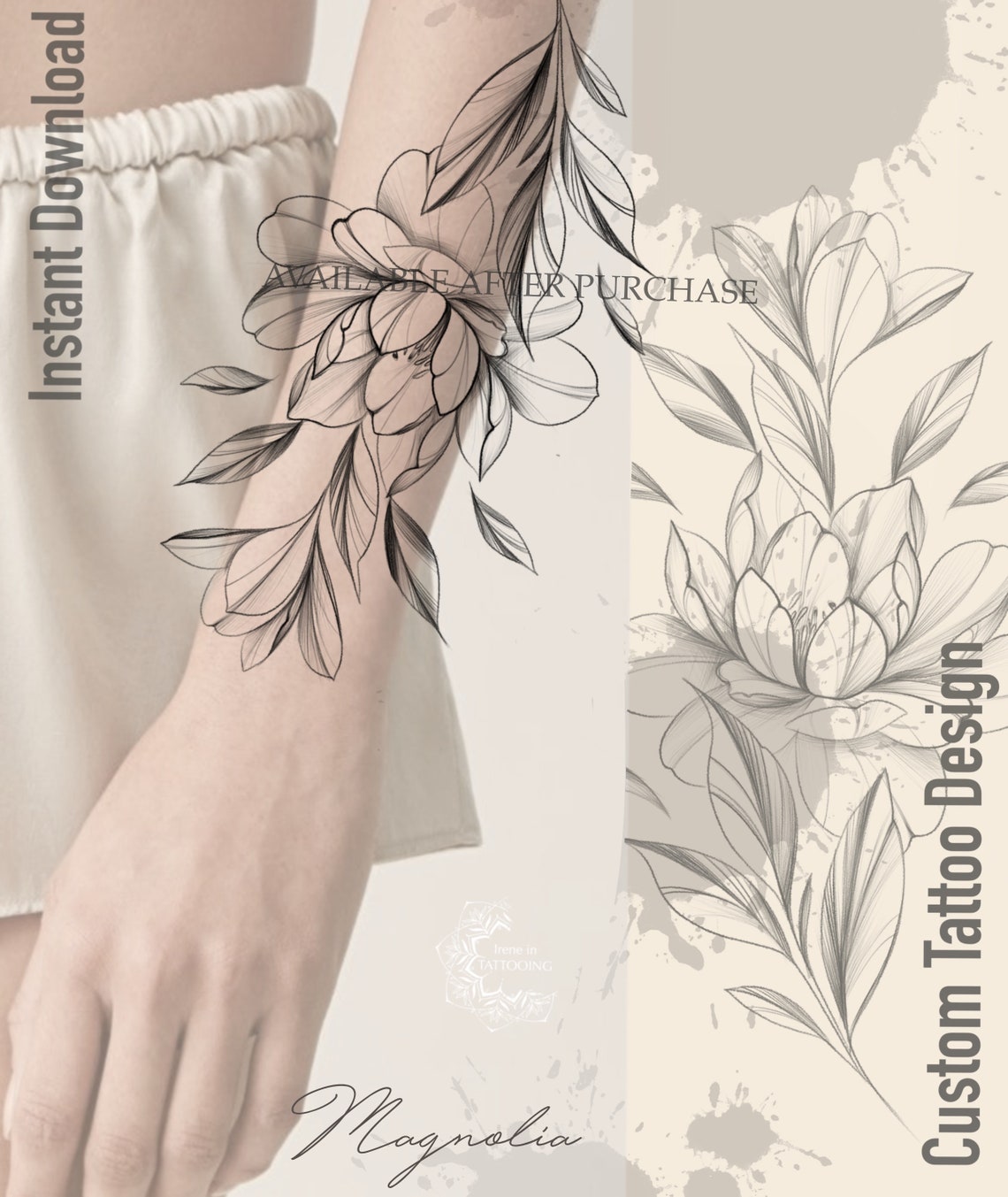 Magnolias Tattoo Design Instant Download Original Print - Etsy