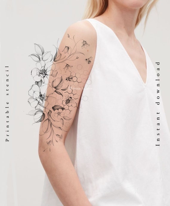 Honeycomb Flower Tattoos Tattoo Design | Instant Download | Peonies