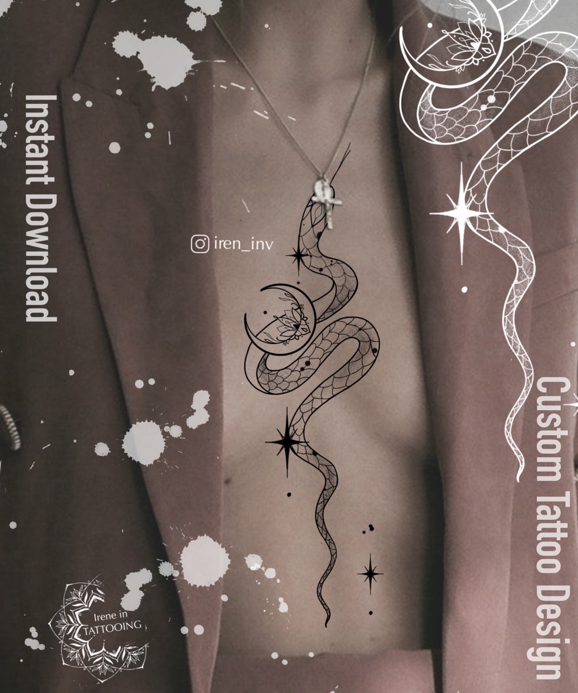 Custom Tattoo Design Snake With Moon Instant Download - Etsy