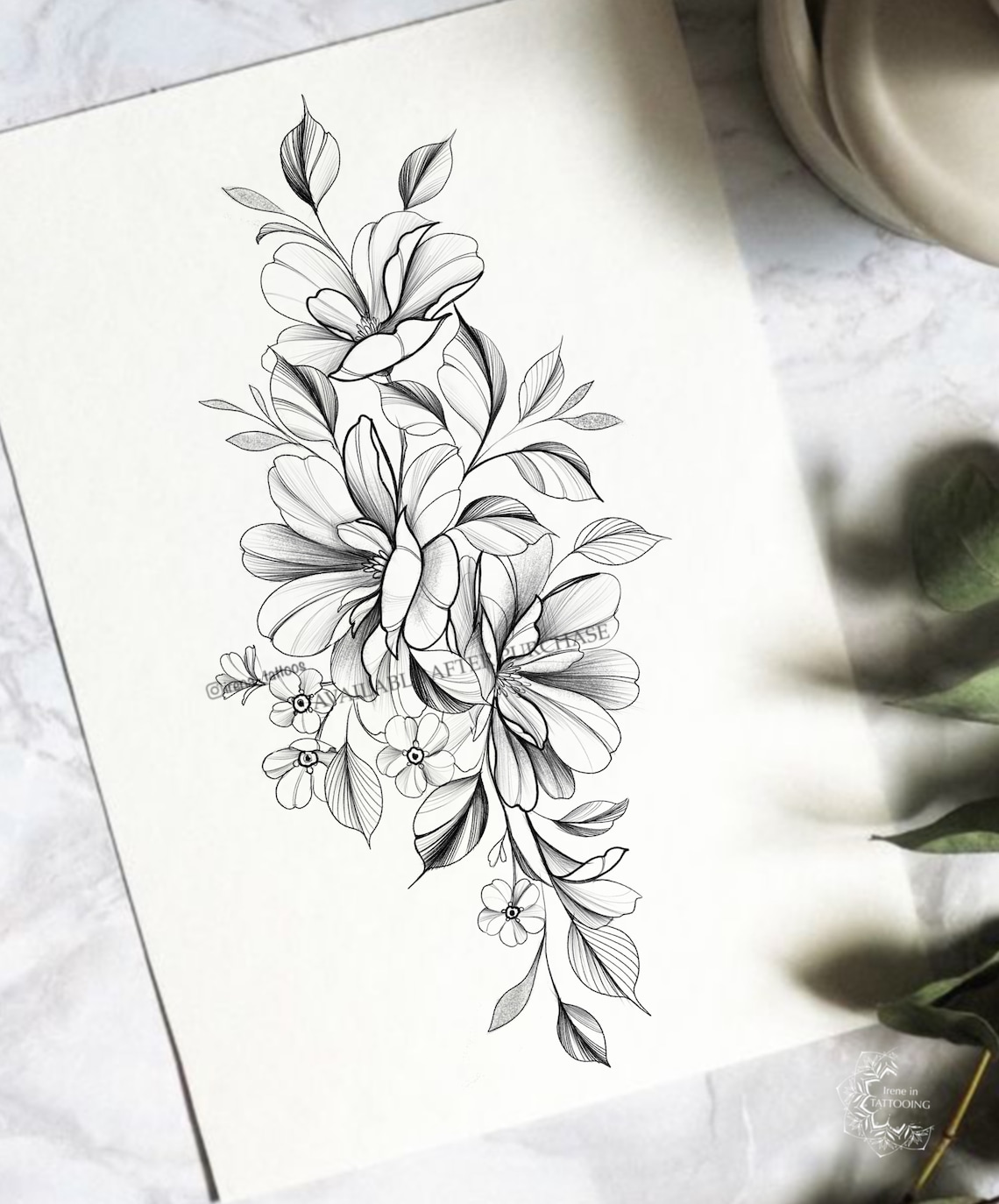 Magnolia Tattoo Design Instant Download Printable Stencil - Etsy