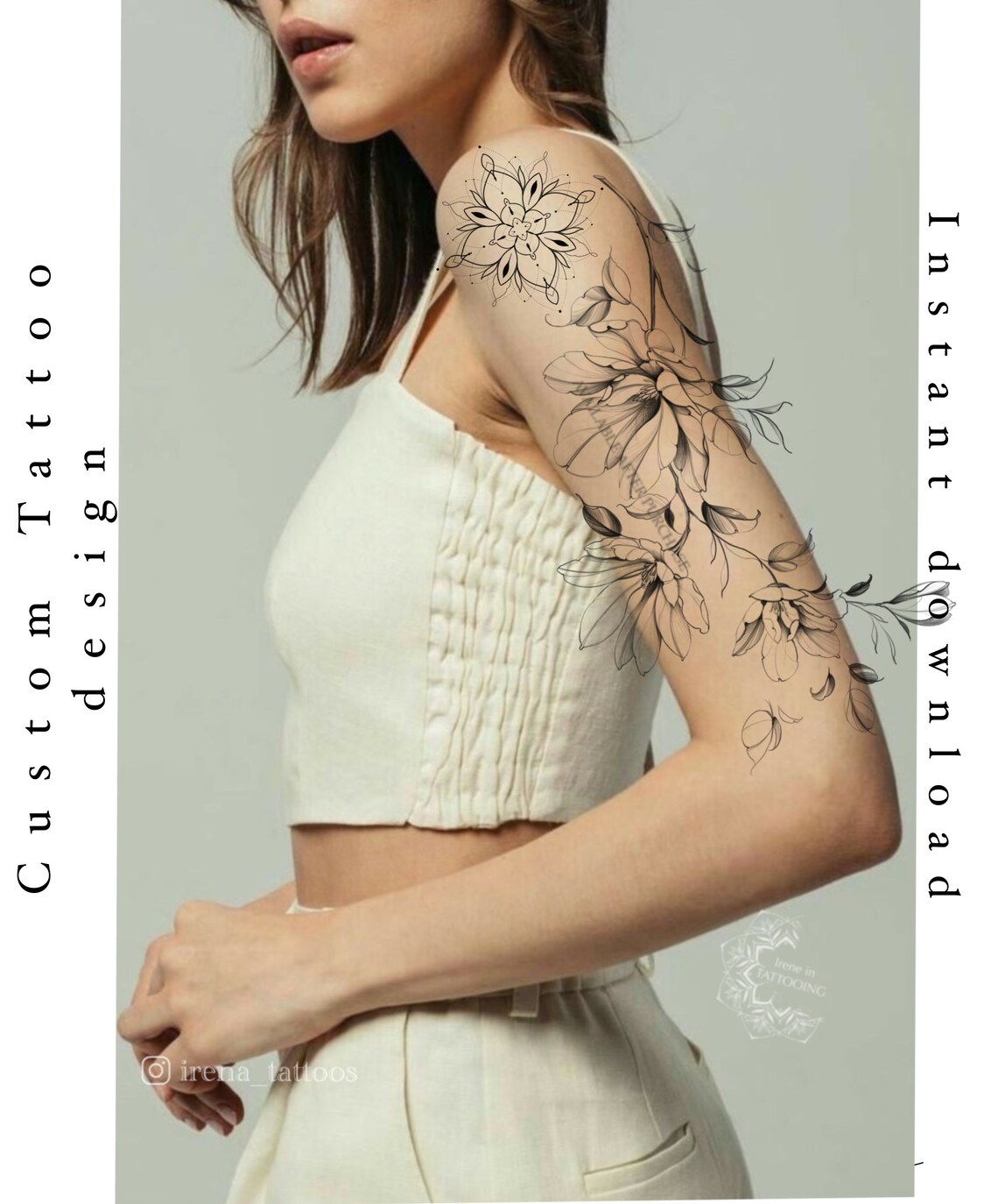 Magnolia Tattoo Design | Printable Stencil | Instant Download ...