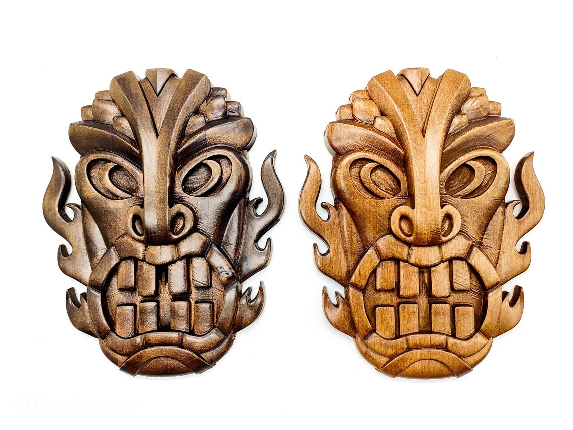 Carved Wood Mask African Wood Mask Wooden Tiki Mask Wood | Etsy