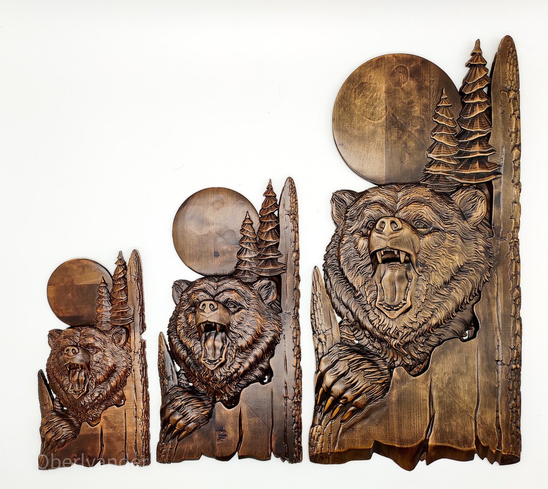 Handcrafted Wooden Bear Wall Art – Rustic Wildlife Decor, Perfect Gift ...