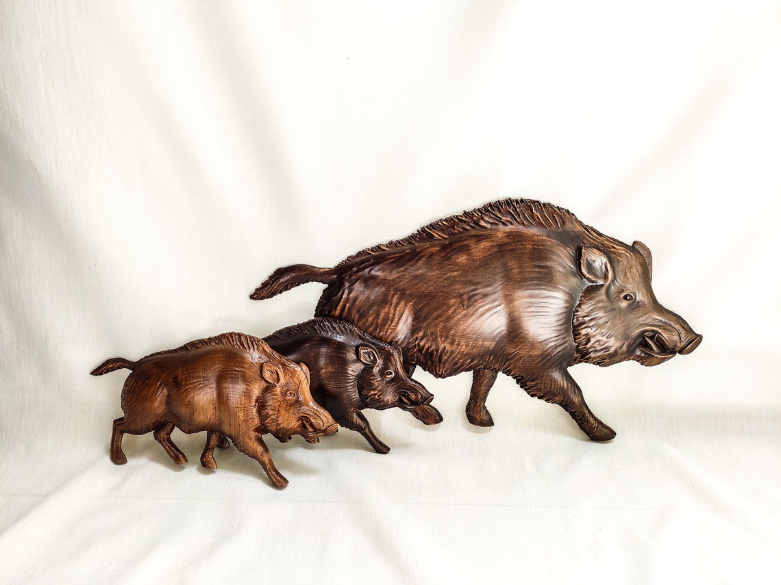 Wild Boar Wall Art Panel, Wooden Carver Panel Wild Boar, Wooden Gift ...