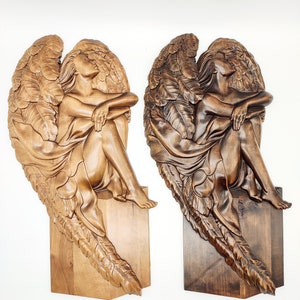 Wood Angel, Carved Angel Wood, Wooden Angel Wall Art, Wooden Angel ...