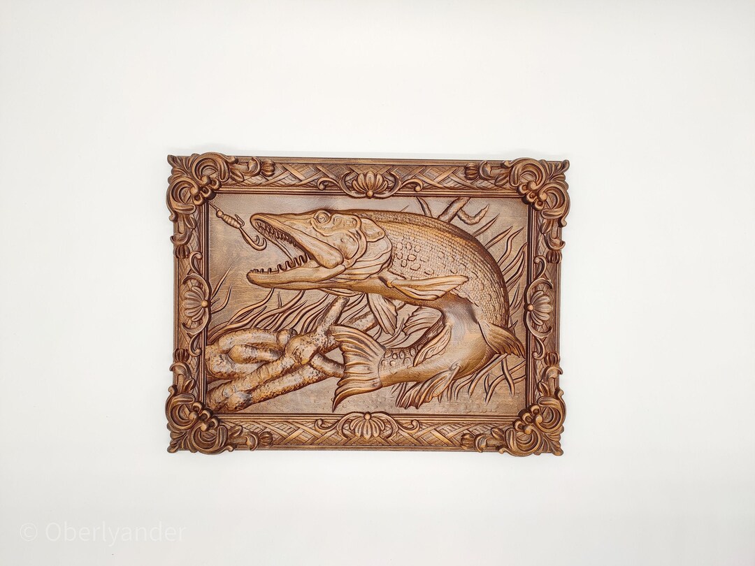 Fishing Wall Decor, Fishing Decor Art, Fisherman Gift, Wooden Carver ...