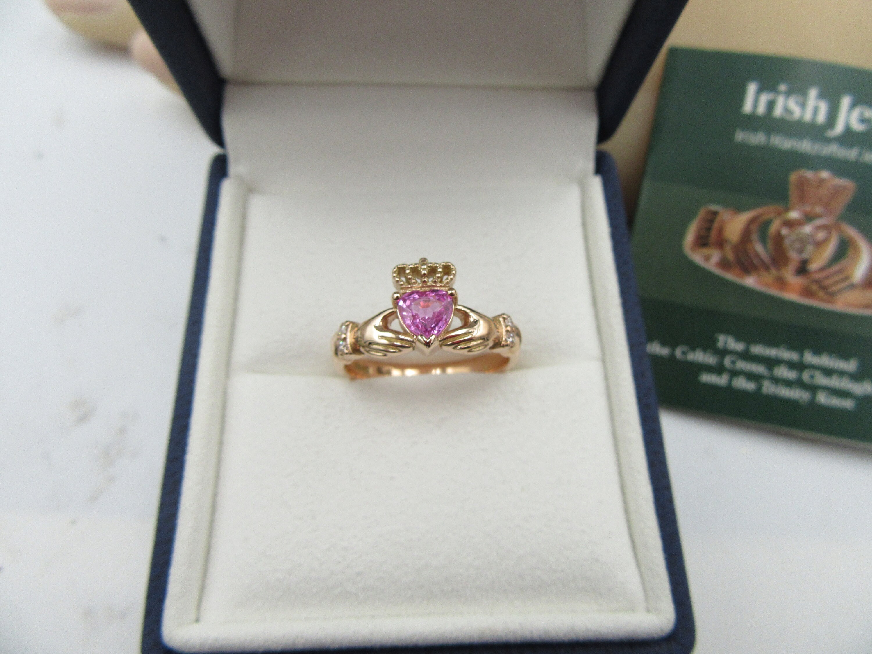 9k Gold PINK SAPPHIRE CLADDAGH Ring - Etsy