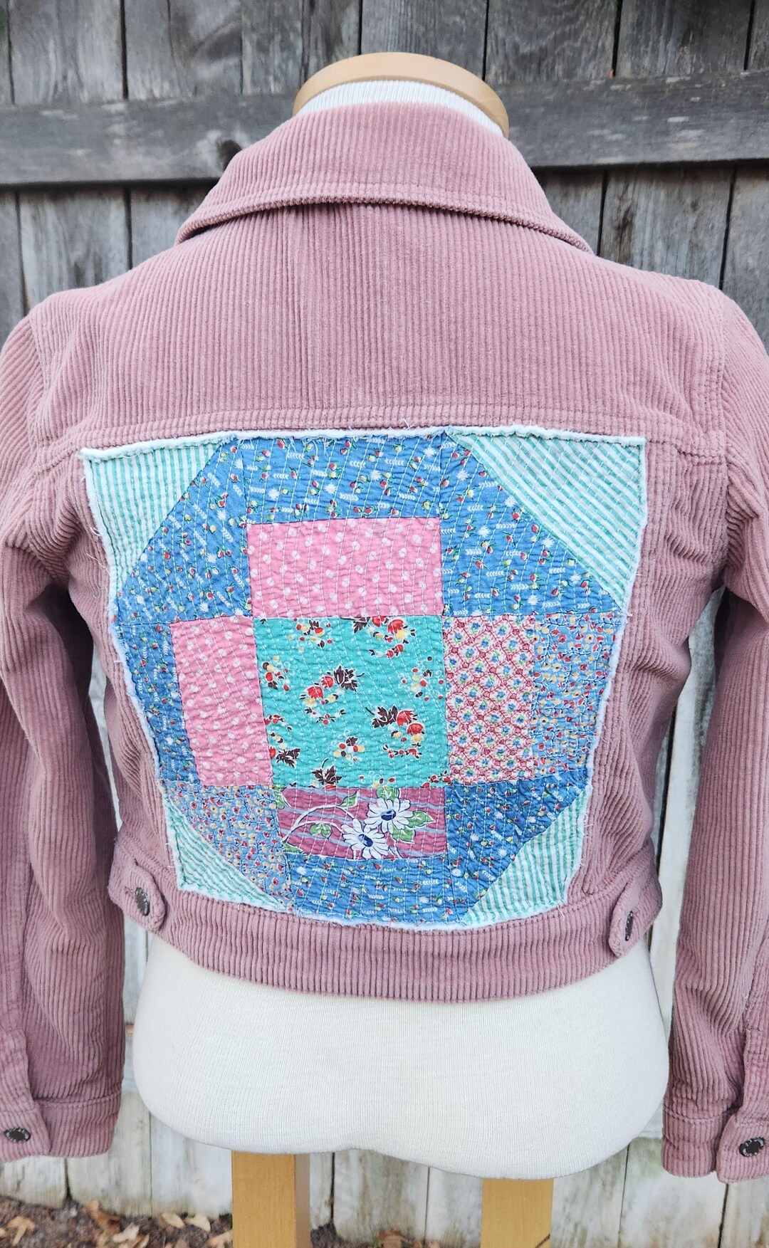 Rose Pink Corduroy Quilt Jacket Upcycled Boho Bohemian Quilted Medium ...