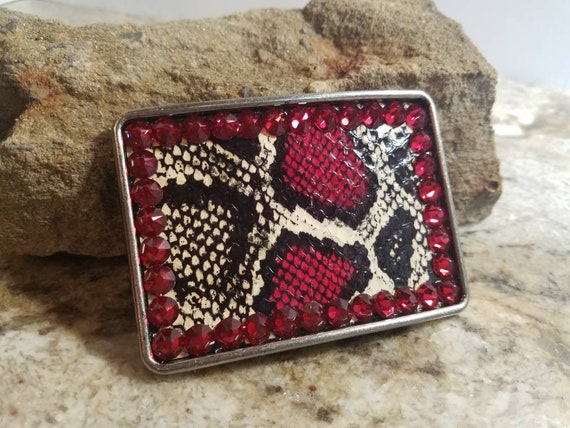 Belt Buckleexotic Burmese Python Snake Skin Rhinestones - Etsy