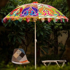 Decorative Garden Parasol Umbrella With Twin Peacock Embroidery Design ...
