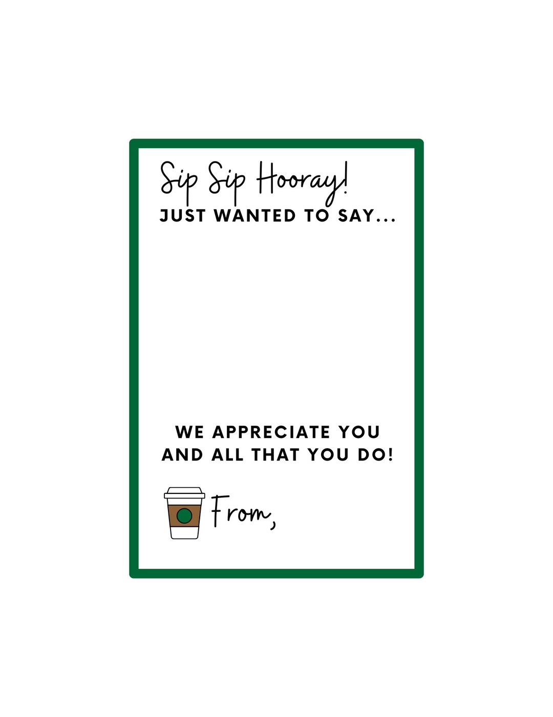 Coffee Gift Card Holder - Sip Sip Hooray! (green) **DIGITAL DOWNLOAD ...