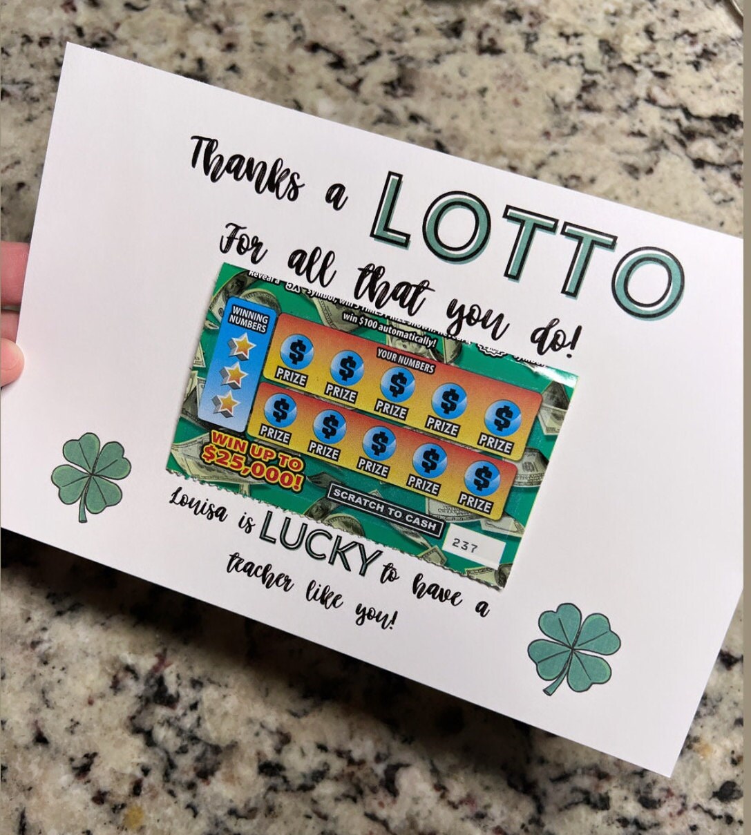 Teacher Thank You Card - Lottery Ticket Holder - Thanks a Lotto ...