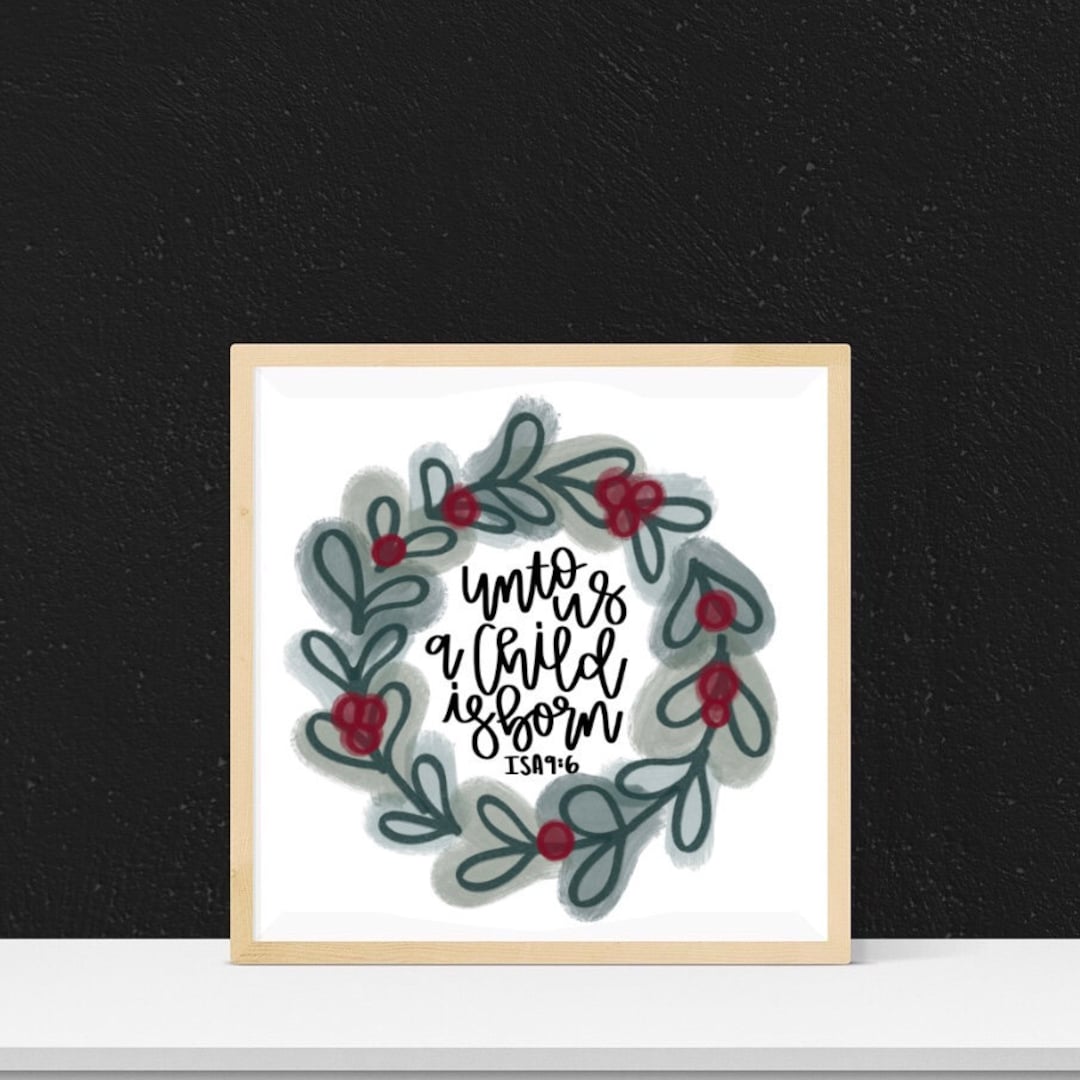 A Child is Born Wreath Digital Print, Christmas Bible Verse Artwork - Etsy