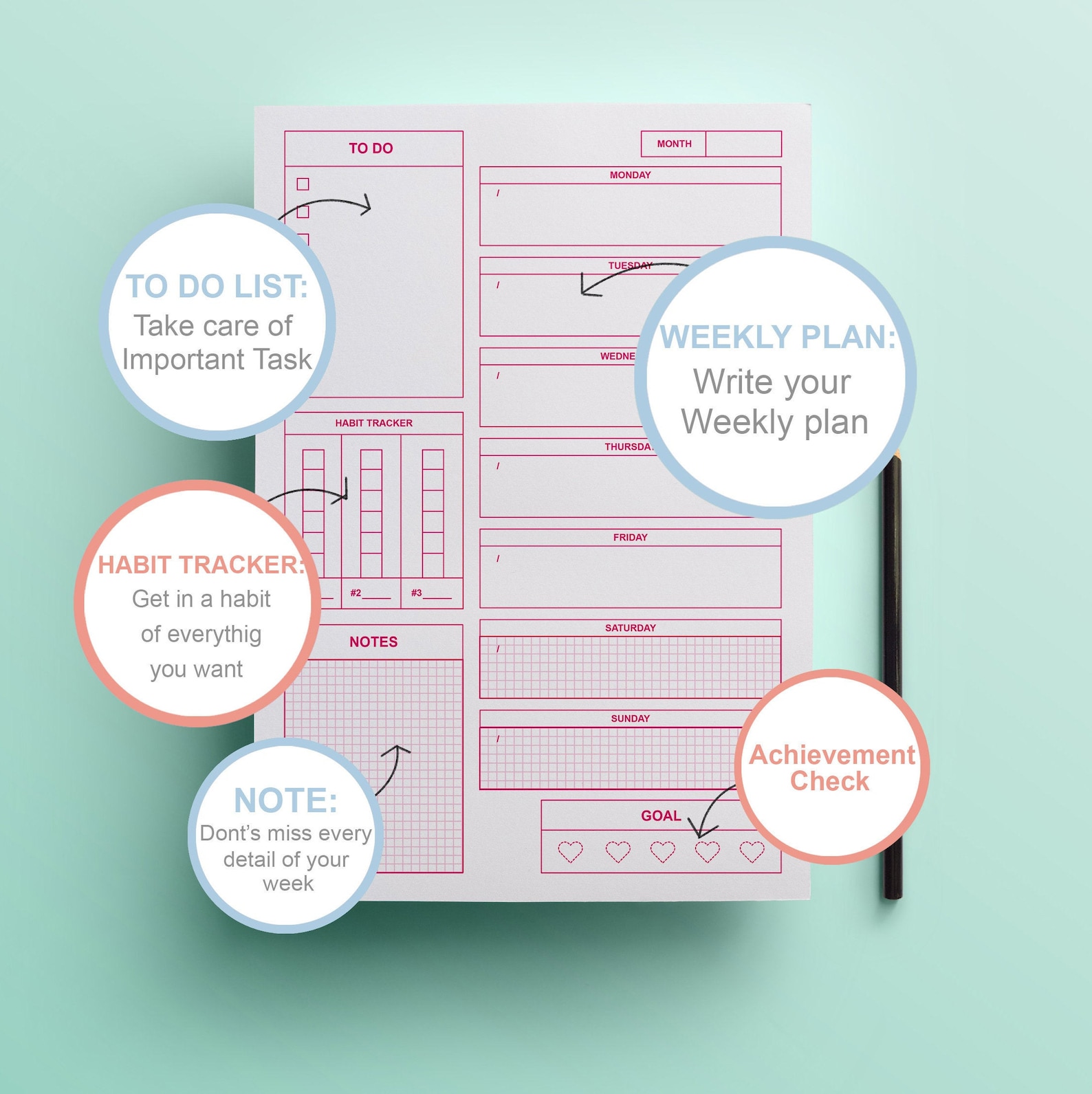 Weekly Planner Printable PDF/ Diary Calendar Page One Week Organiser ...