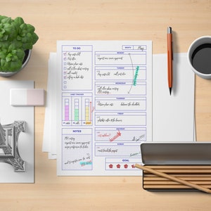 Weekly Planner Printable PDF/ Diary Calendar Page One Week - Etsy