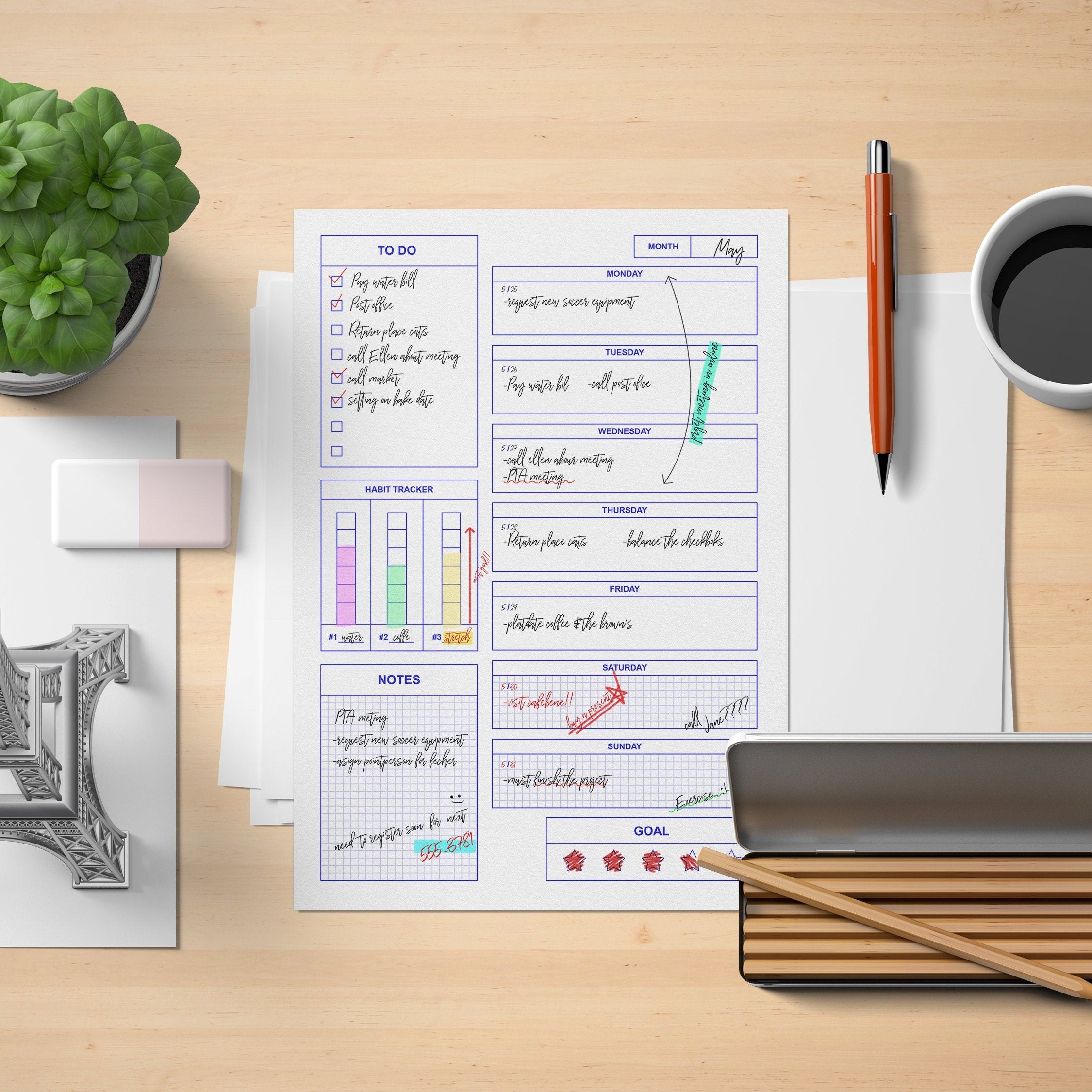 Weekly Planner Printable PDF/ Diary Calendar Page One Week - Etsy