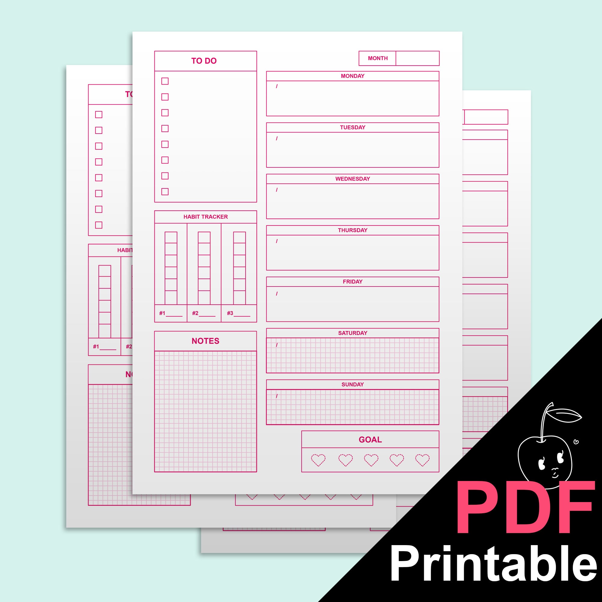 Weekly Planner Printable PDF/ Diary Calendar Page One Week Organiser ...