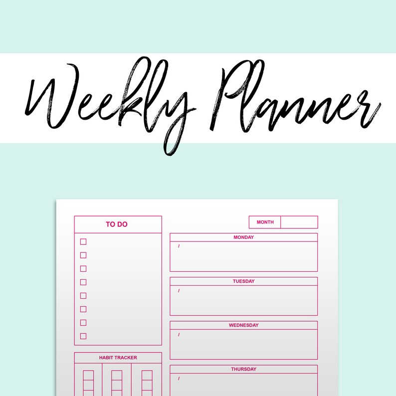 Weekly Planner Printable PDF/ Diary Calendar Page One Week Organiser ...