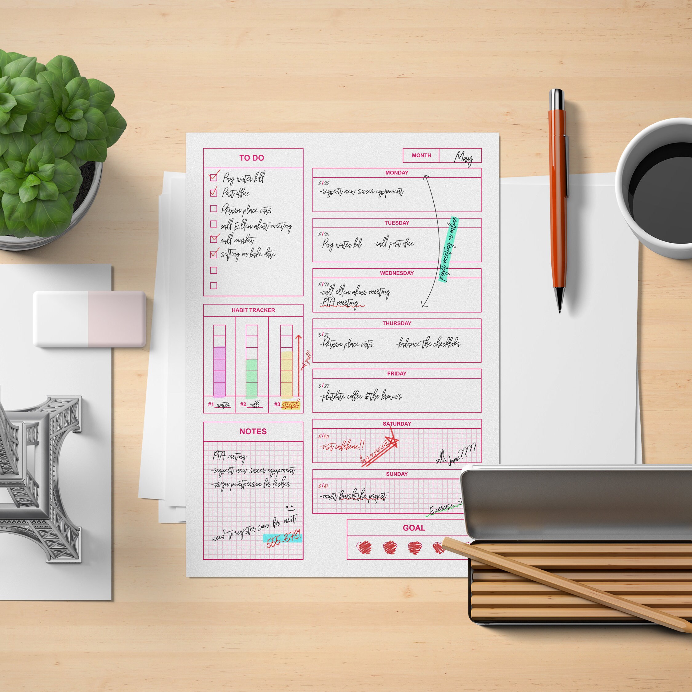 Weekly Planner Printable PDF/ Diary Calendar Page One Week Organiser ...