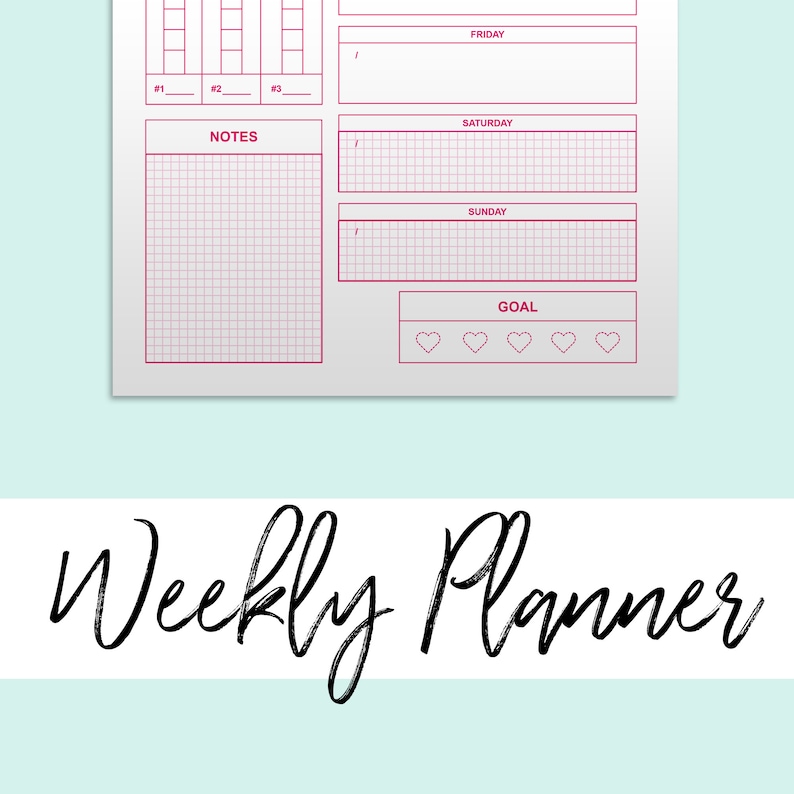 Weekly Planner Printable PDF/ Diary Calendar Page One Week Organiser ...