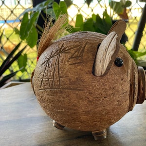 Hand Carved Coconut Piggy Bank – Guamanian Folk Art Display - Etsy