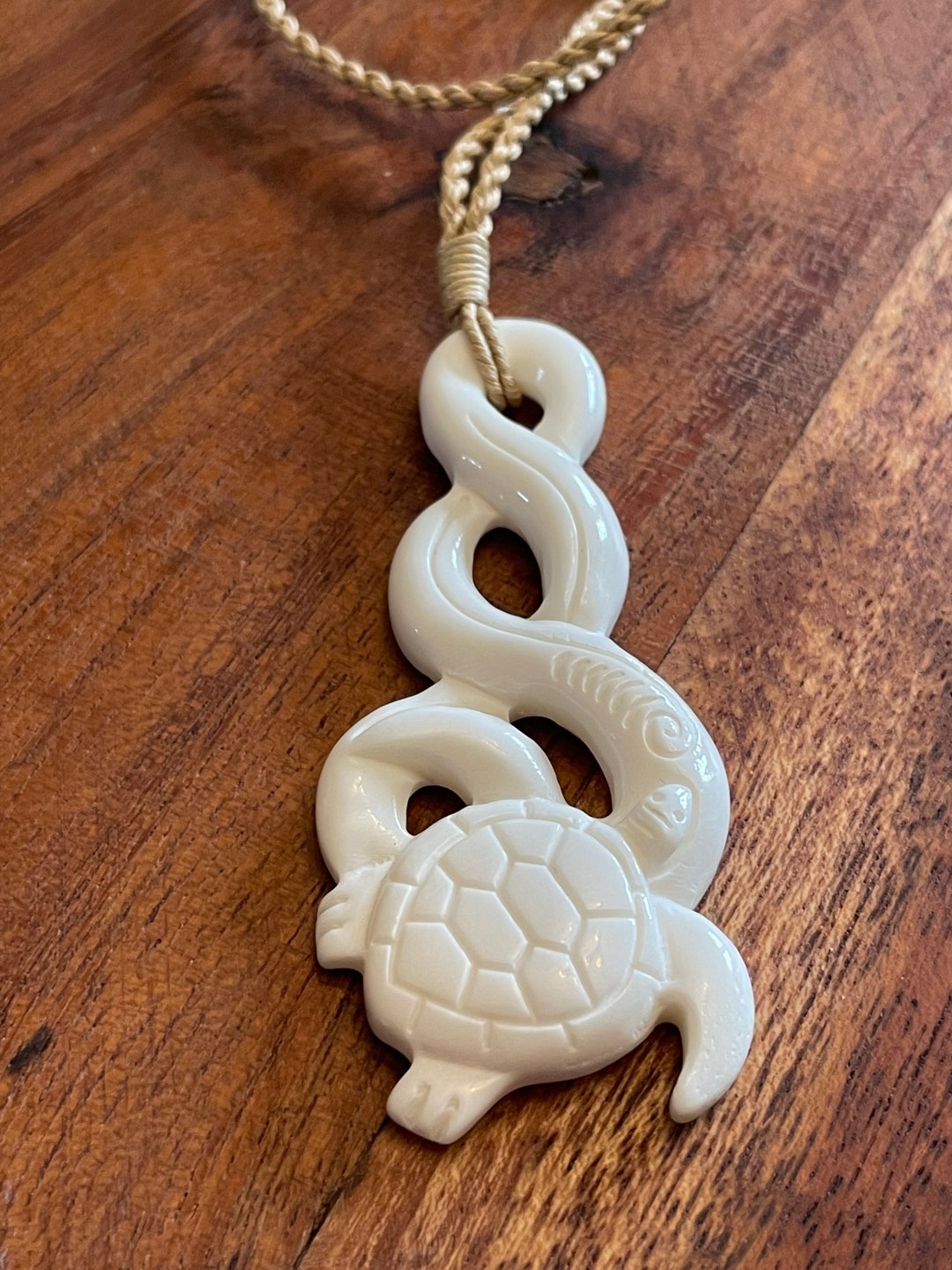 Hand Carved Buffalo Bone Turtle Pikorua Necklace, Adjustable Length - Etsy