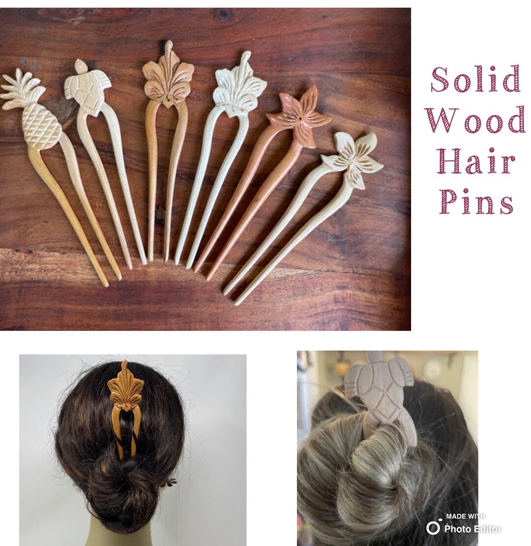 Gorgeous Timeless Hand-carved Wooden Hairpins- 2 Prong Polynesian Hair ...