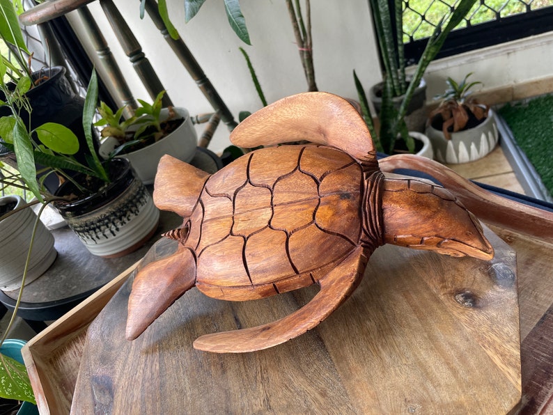 Hand Carved Wood Sea Turtle Decor, Tribal Palm Tree Design - Etsy