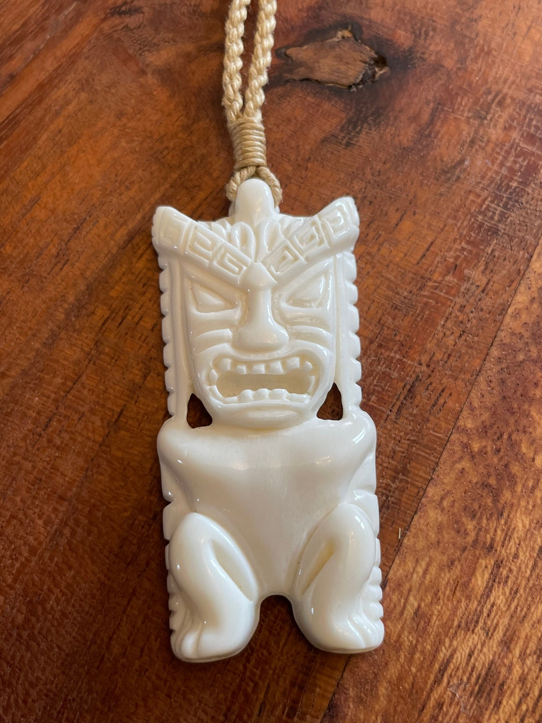 Finely Detailed Polynesian Hand Carved Solid Bone Tiki Adjustable ...