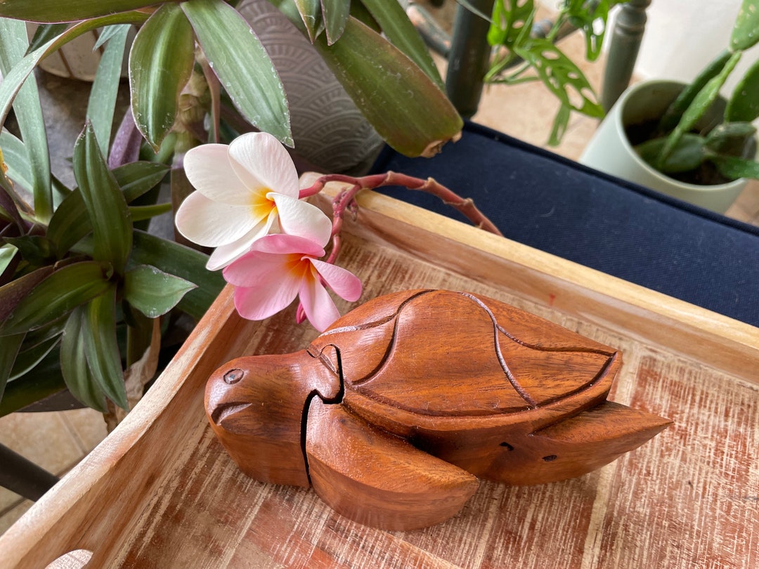 Handsome Hand Made Turtle 4- Piece Puzzle Box With Hidden Compartment ...