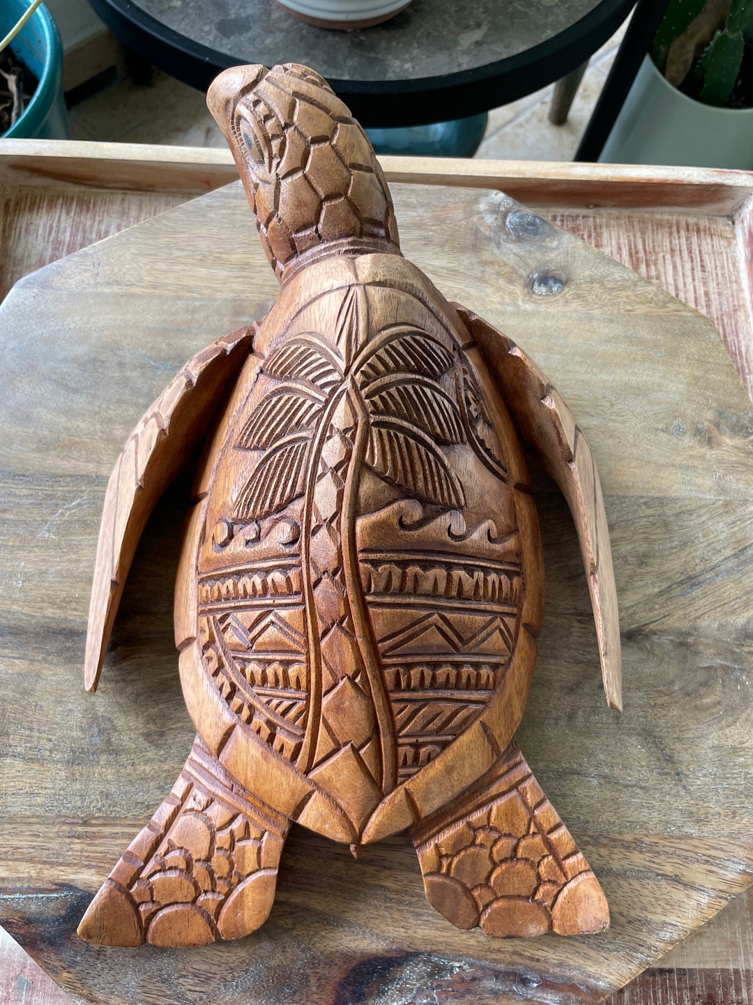 Absolutely Stunning 12” Long Solid Wood Hand Carved Sea Turtle Decor ...