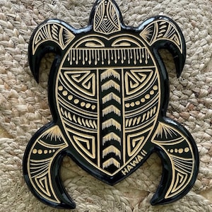 Hand Carved Sea Turtle Plaque – Polynesian Hibiscus Wood Wall Art - Etsy