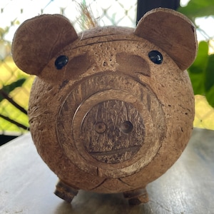 Hand Carved Coconut Piggy Bank – Guamanian Folk Art Display - Etsy