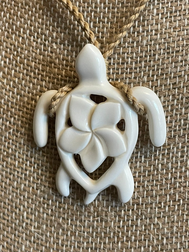 Hand Carved Bone Sea Turtle Necklace - Polynesian Plumeria Pendant - Etsy