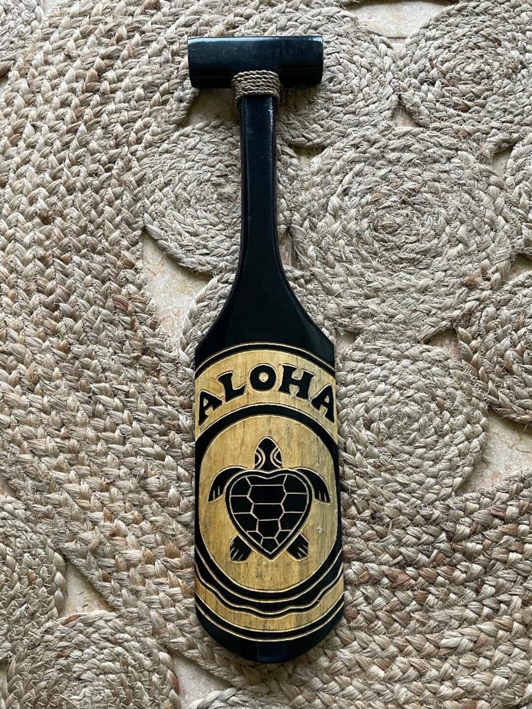 Black Solid Wood, Hand Chiseled Hawaiian Paddle Aloha Honu sea Turtle ...
