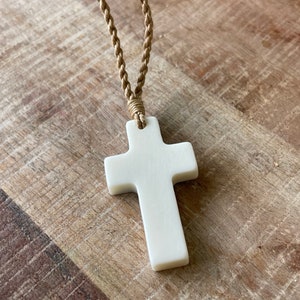 Christian Bone and Abalone Shell Cross Adjustable Necklace Polynesian ...