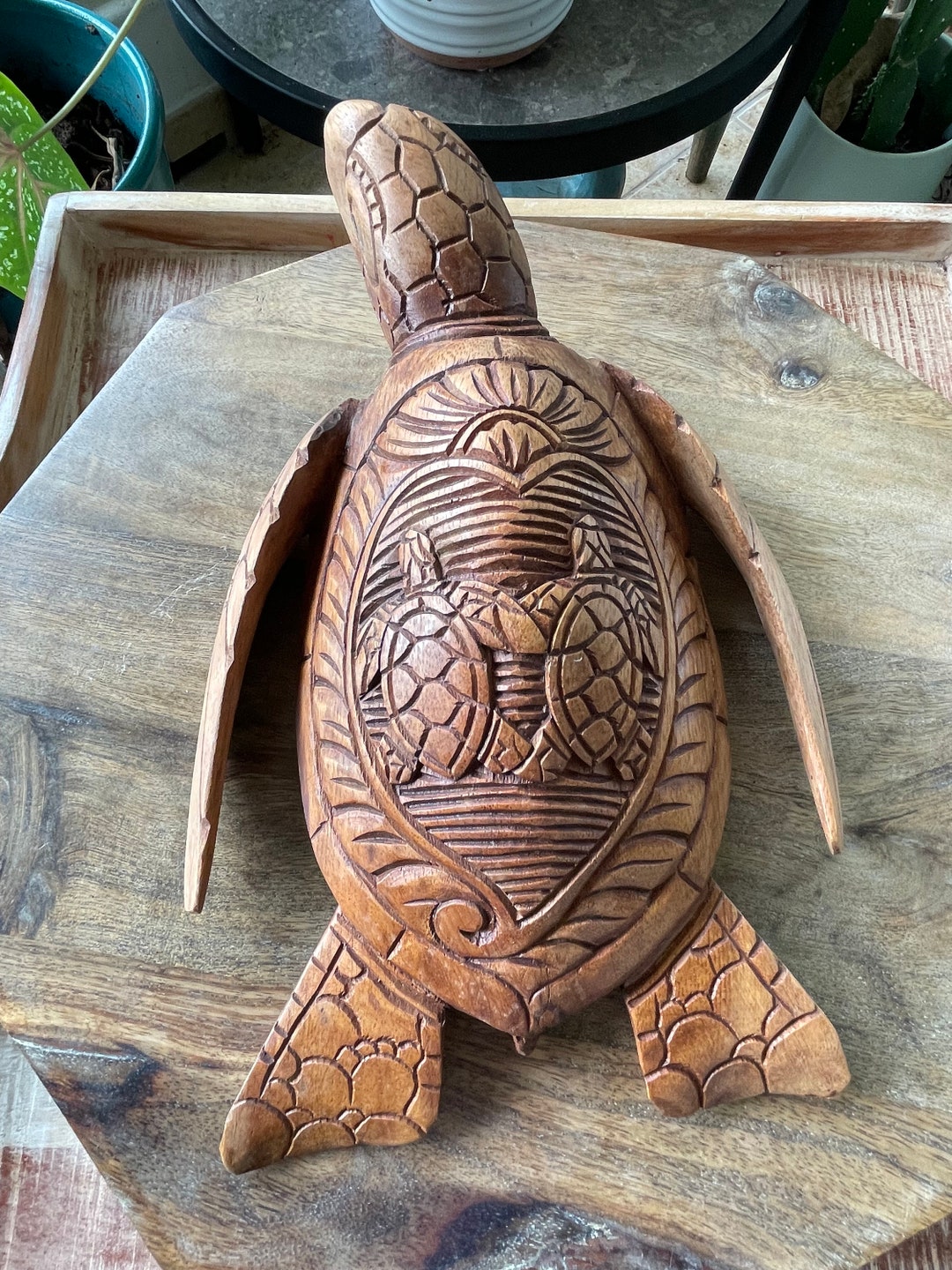 Absolutely Stunning 12” Long Solid Wood Hand Carved Sea Turtle Decor ...