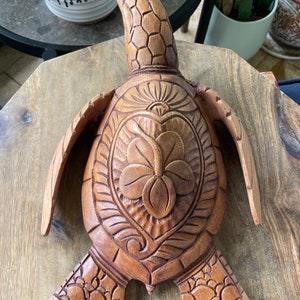 Absolutely Stunning 12” Long Solid Wood Hand Carved Sea Turtle Decor ...