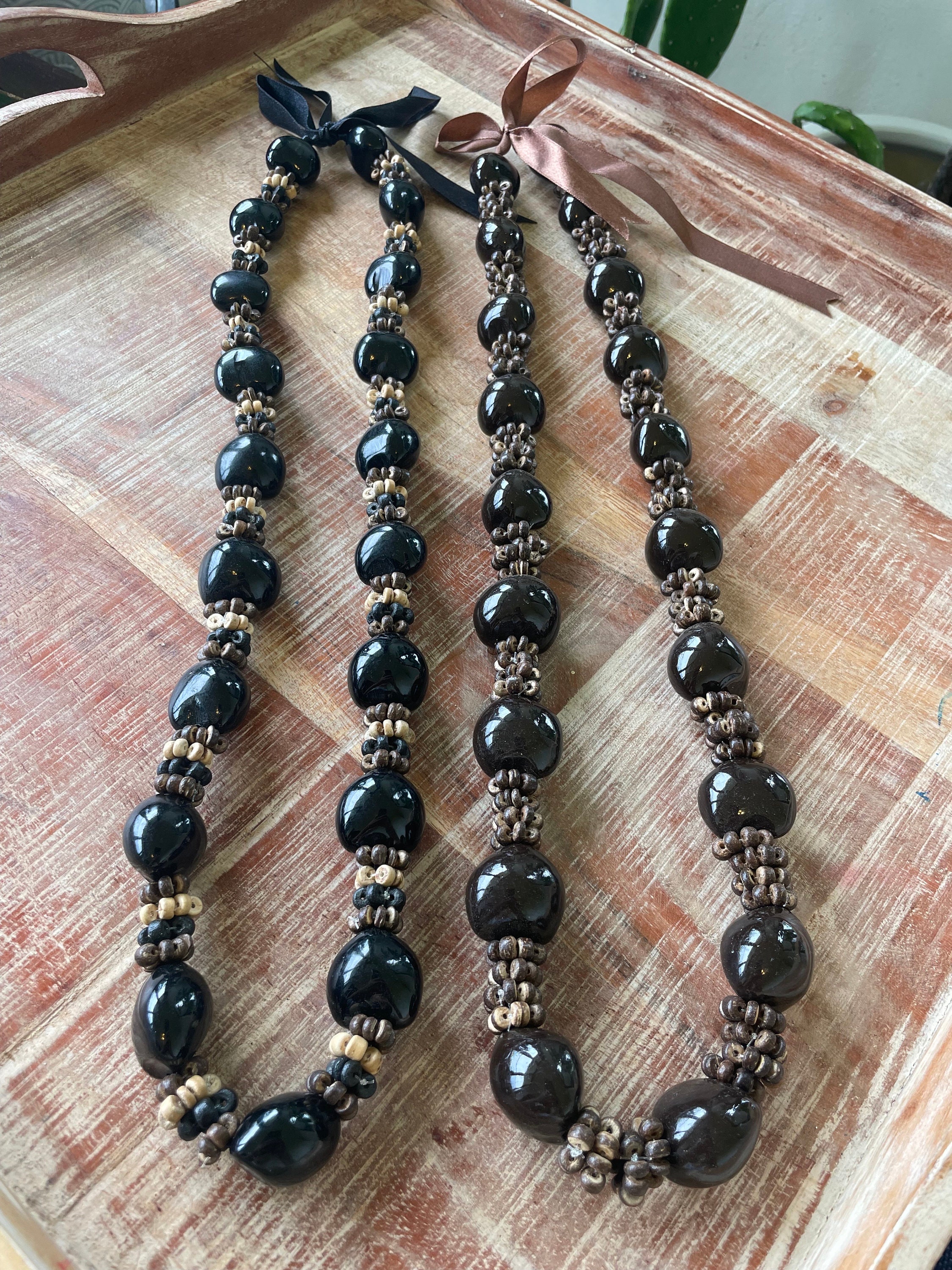 Authentic Kukui Nut Lei – 30” Ribbon Tie Polynesian Necklace - Etsy