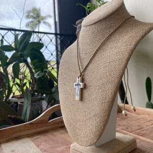 Christian Bone and Abalone Shell Cross Adjustable Necklace Polynesian ...