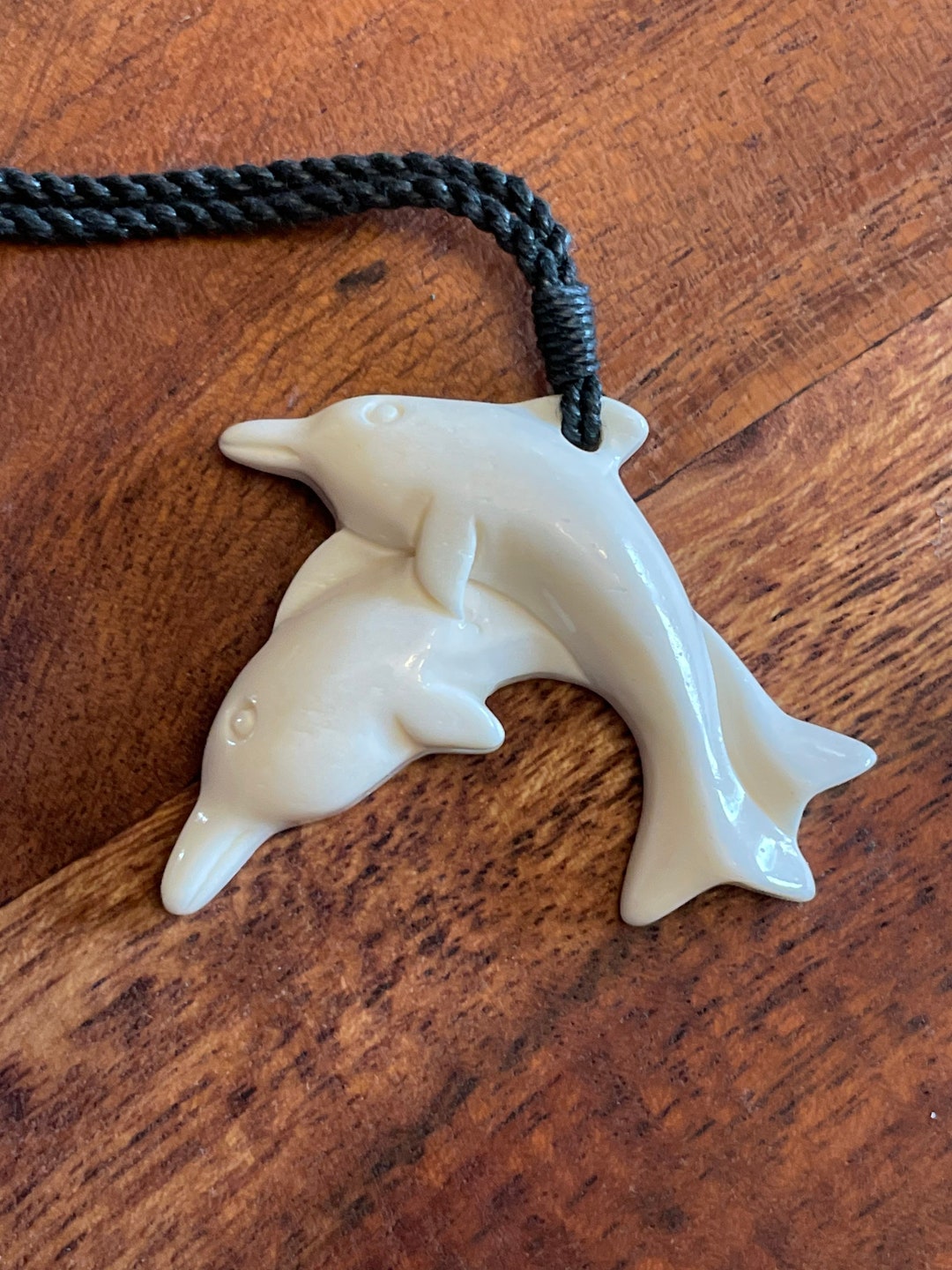Sweet Set of Hand Carved Solid Bone Polynesian Dolphins Adjustable ...