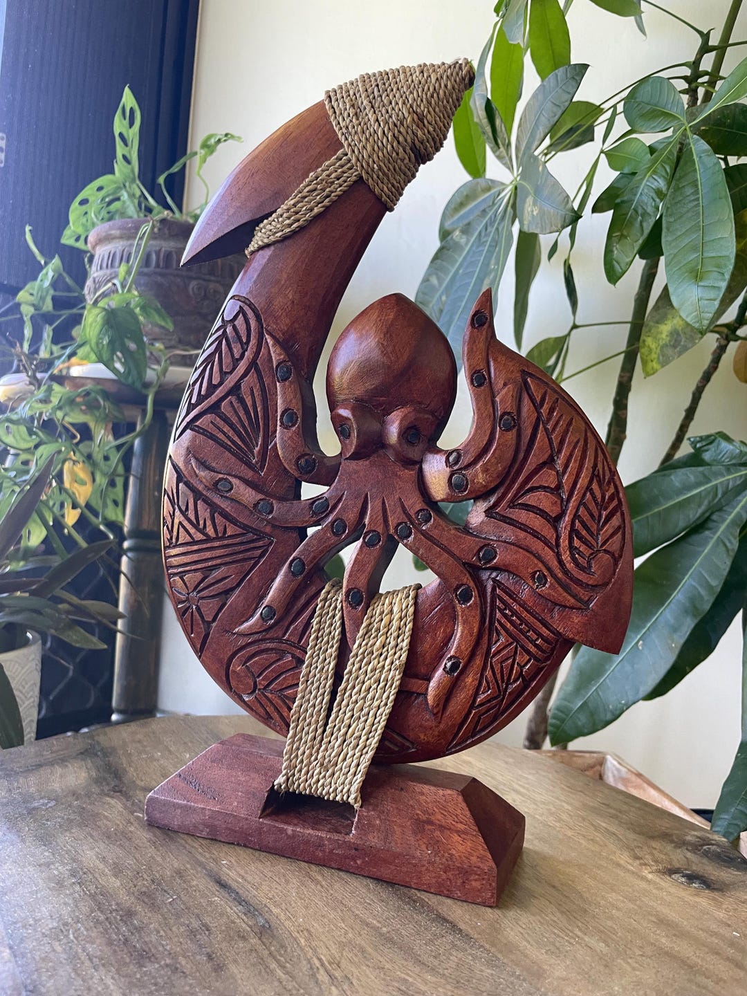 Hand-carved Hibiscus Wood Makau - Sea Turtle & Tribal Design - Etsy
